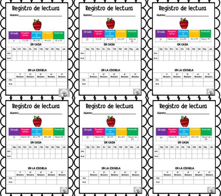 Registro de lectura para todos los grados | Material Educativo