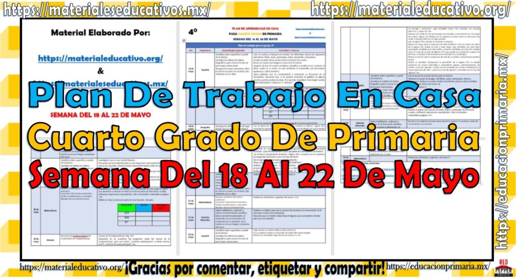 Plan De Trabajo En Casa Para Cuarto Grado De Primaria Semana Del 18 Al
