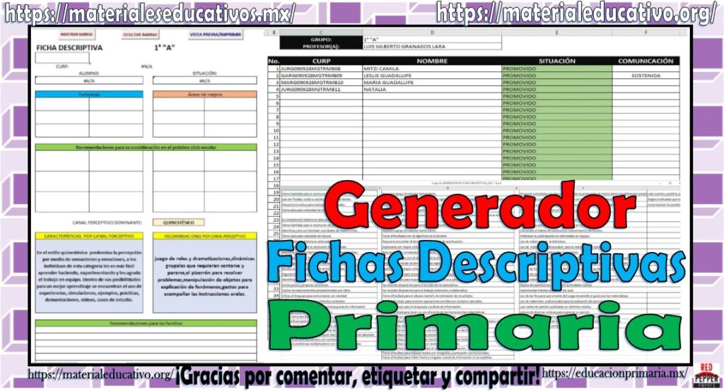 Generador de fichas descriptivas en Excel para educación primaria ...