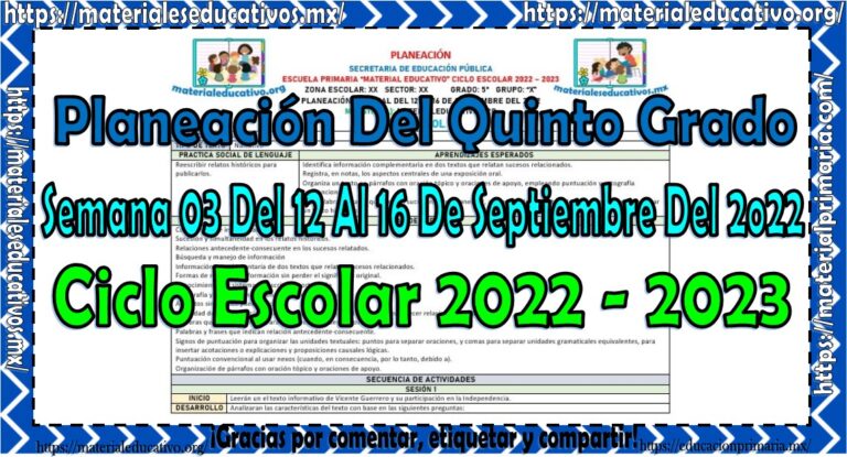 Planeación del quinto grado de primaria de la semana 03 del 12 al 16 de ...