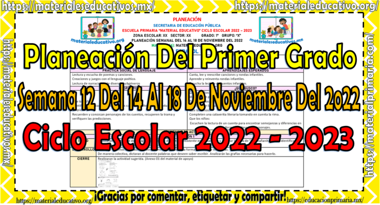 Planeación del primer grado de primaria de la semana 12 del 14 al 18 de ...