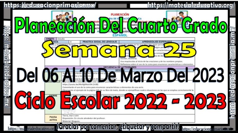 Planeación del cuarto grado de primaria de la semana 25 del 06 al 10 de ...