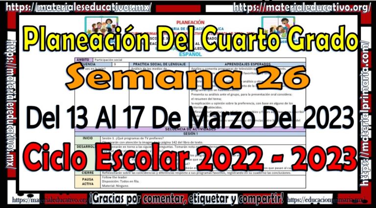 Planeación del cuarto grado de primaria de la semana 26 del 13 al 17 de ...
