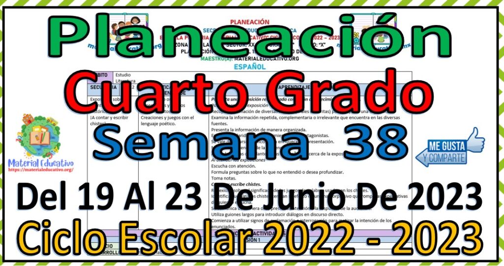 Planeación del cuarto grado de primaria de la semana 38 del 19 al 23 de ...