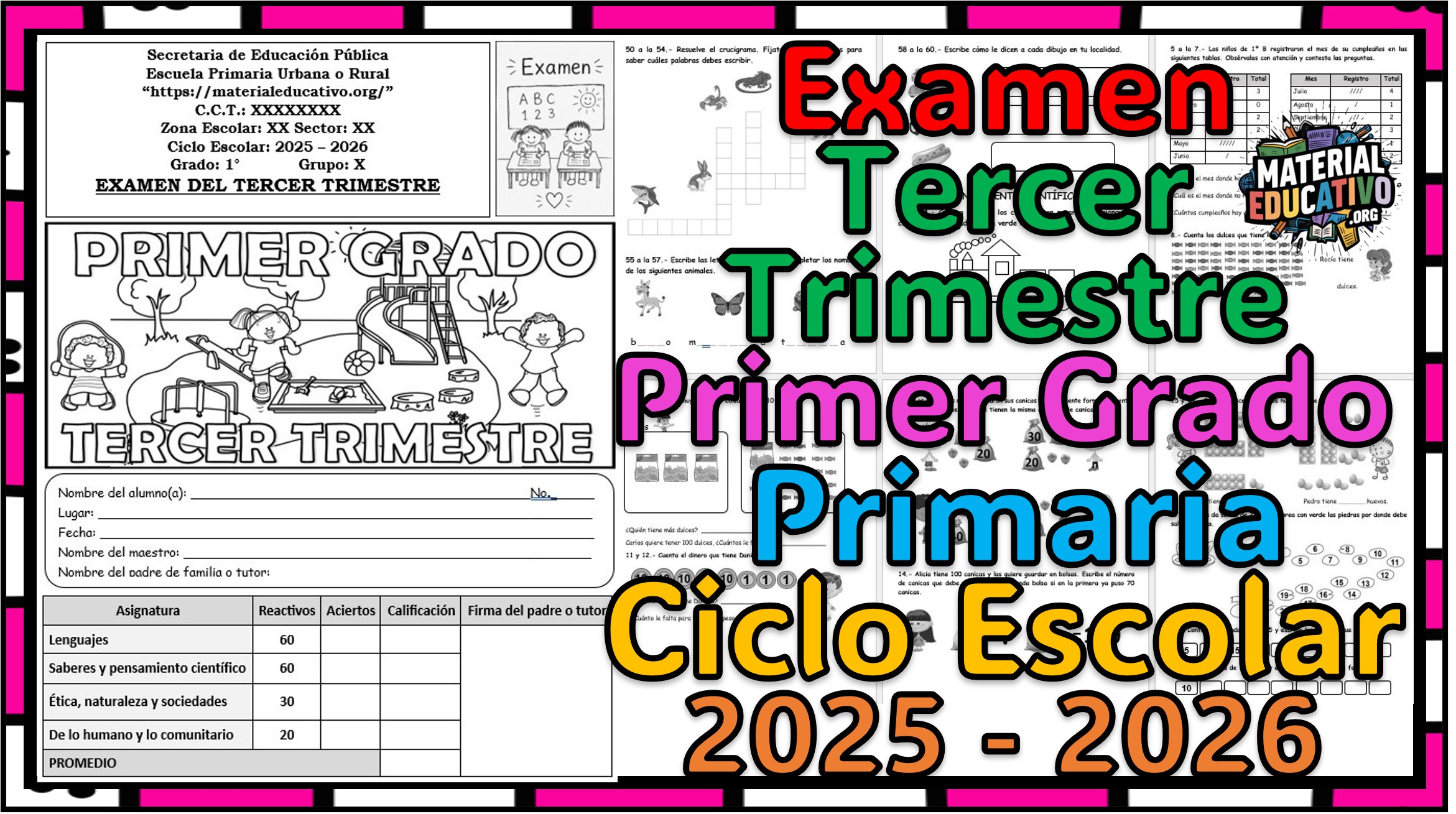 Examen del primer grado de primaria del tercer trimestre del ciclo ...
