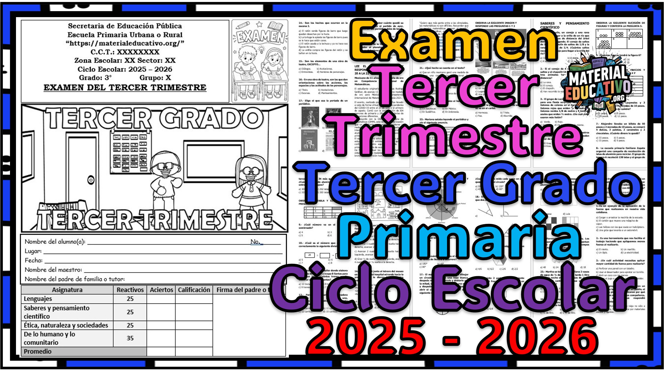 Examen del tercer grado de primaria del tercer trimestre del ciclo ...