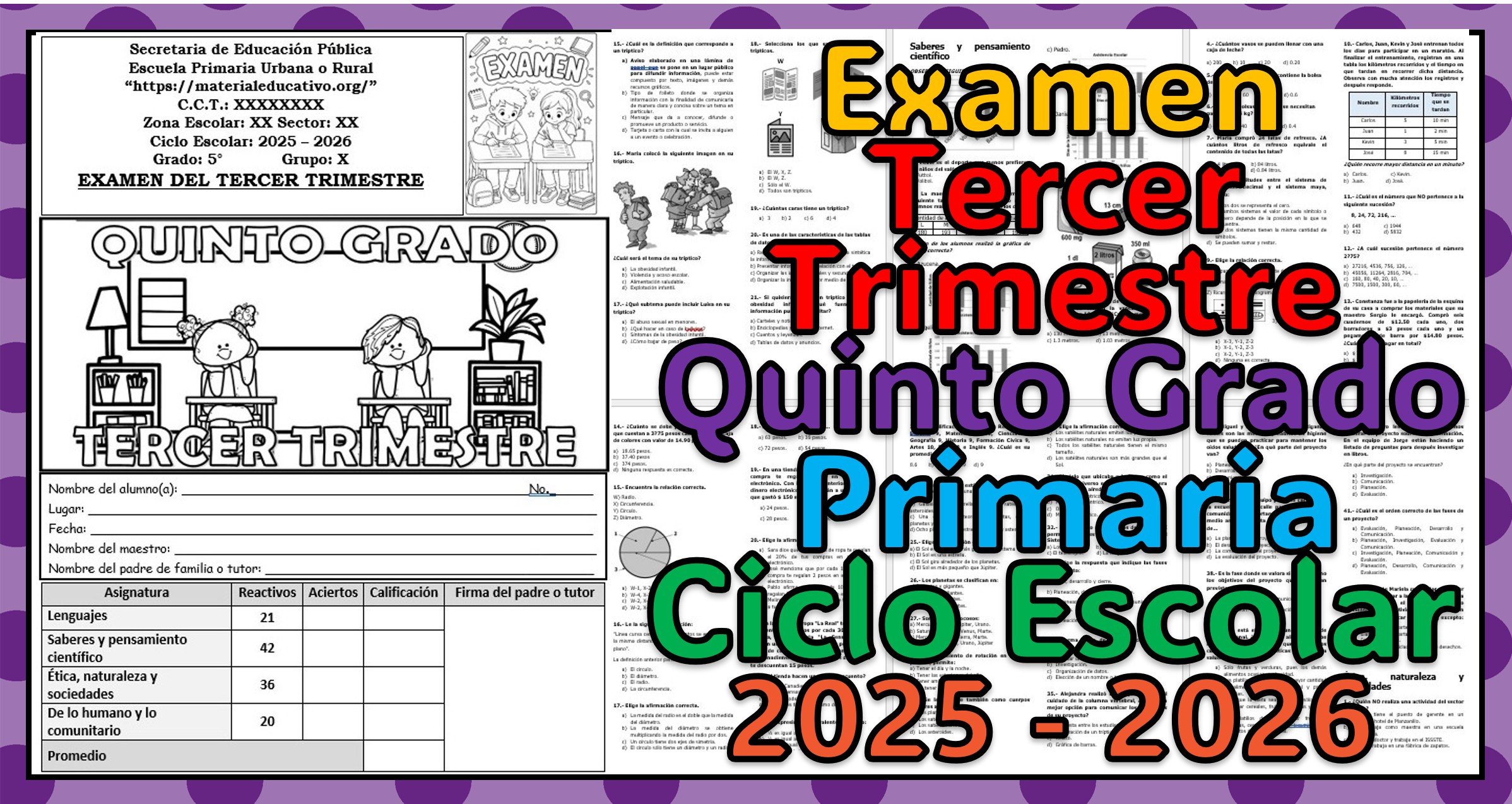 Examen del quinto grado de primaria del tercer trimestre del ciclo ...